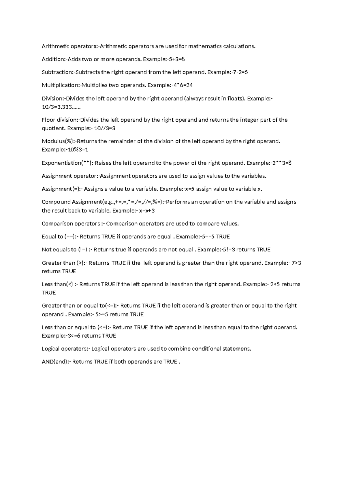 Arithmetic Operators Overview: Basic Math Functions and Examples - Studocu