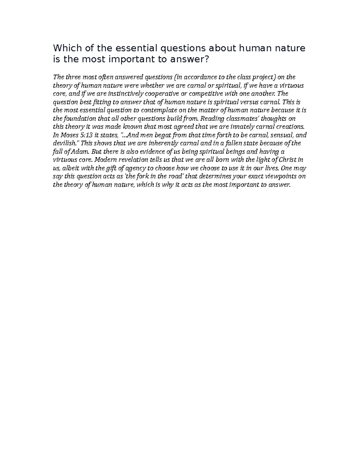 Human Nature - Which of the essential questions about human nature is ...