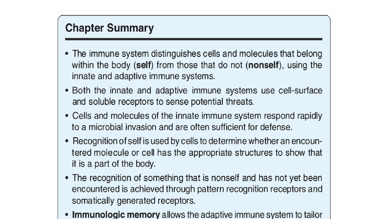 Chapter Summary: Immune System Overview (BIO 4128) - Studocu