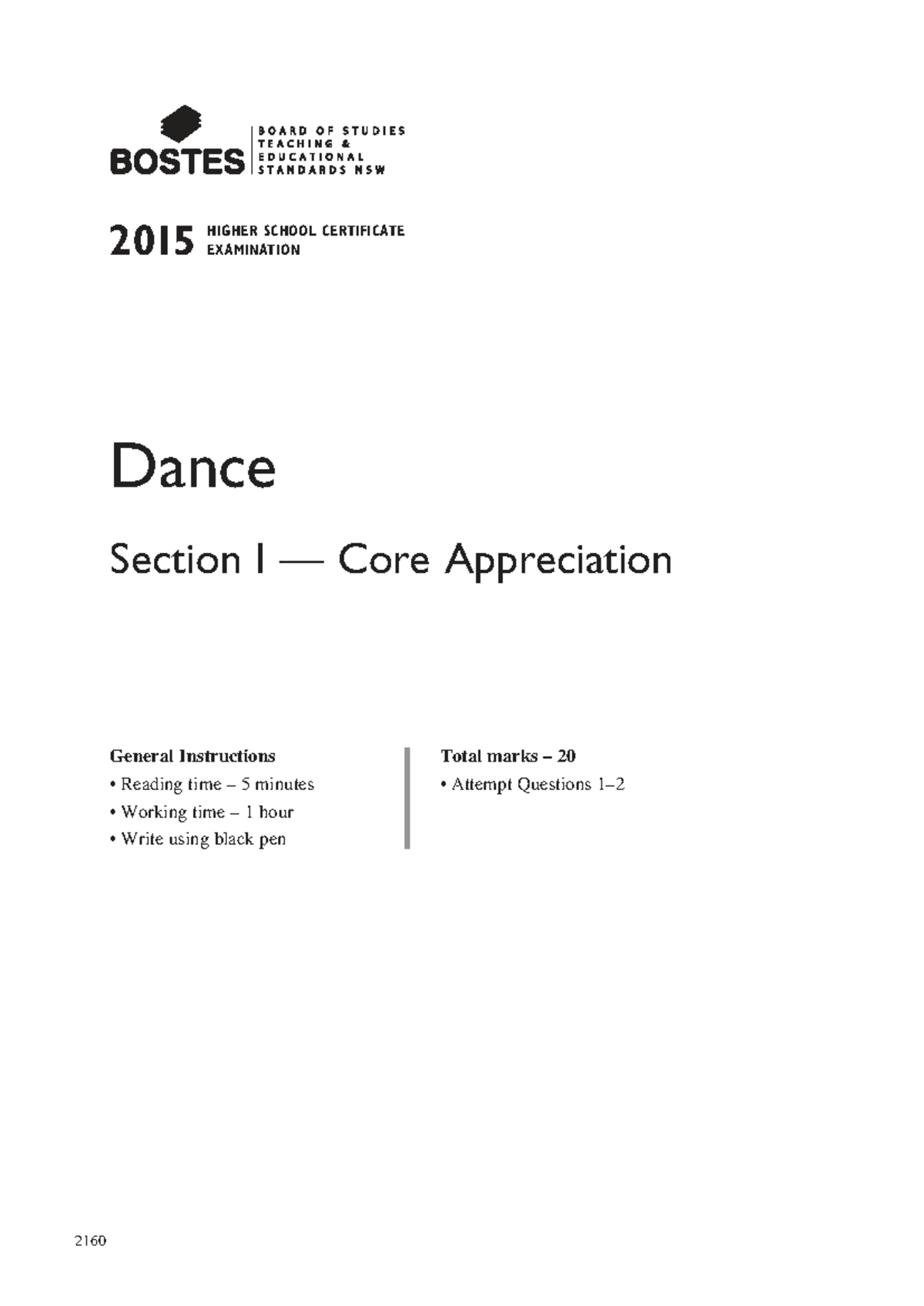 HSC Dance Exam Section I Core Appreciation 2015 - Studocu