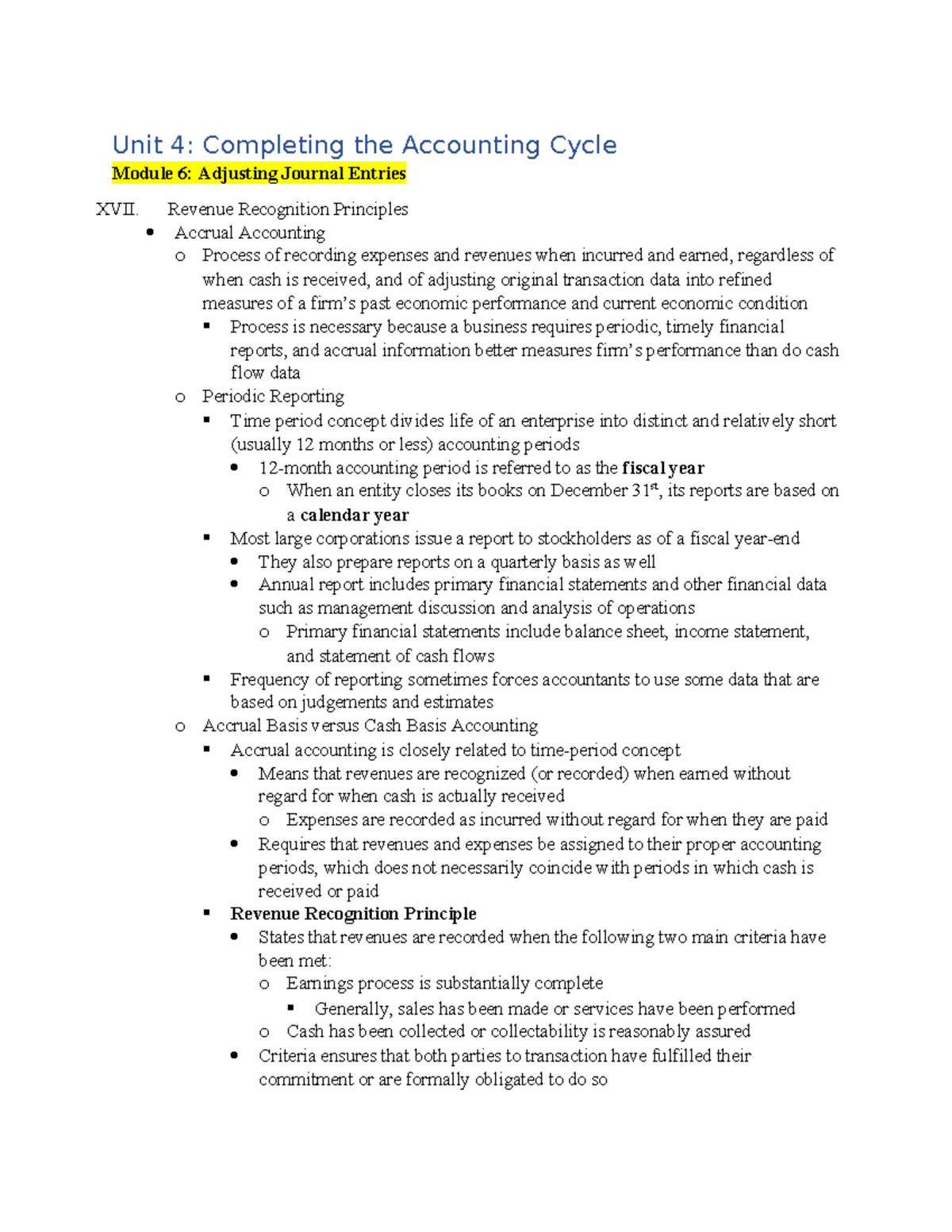 Unit 4 Module 6: Completing the Accounting Cycle and Adjusting Entries ...