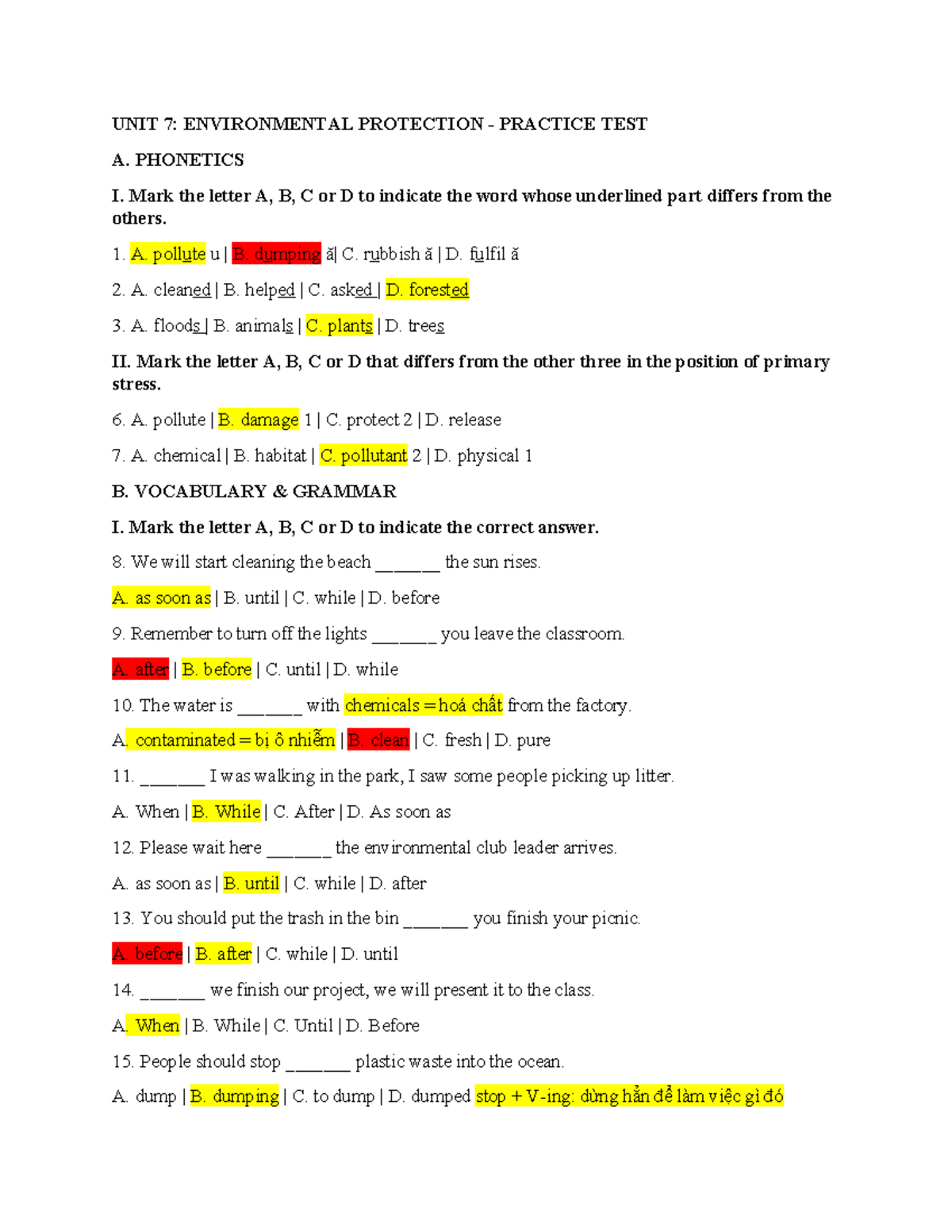 Global Success 8: Unit 7 - Environmental Protection Practice Test - Studocu