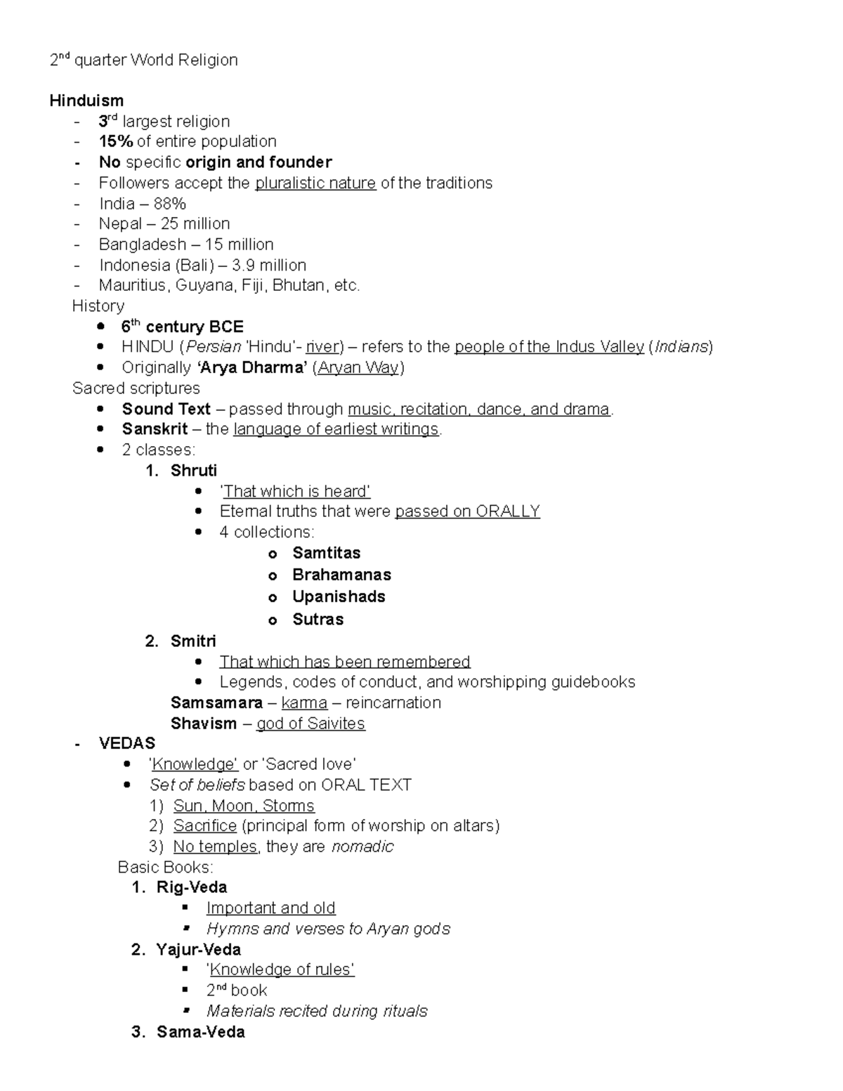 World Religion Overview - 2nd Quarter Study Notes - Studocu