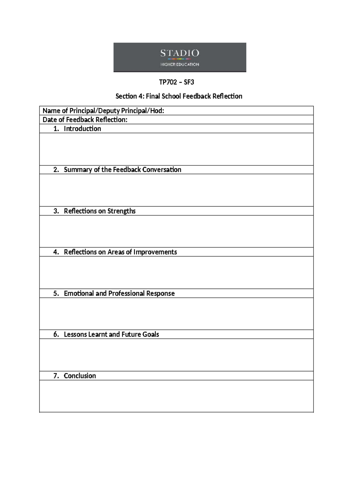 Final Feedback form - 117852 - TP702 – SF Section 4: Final School ...