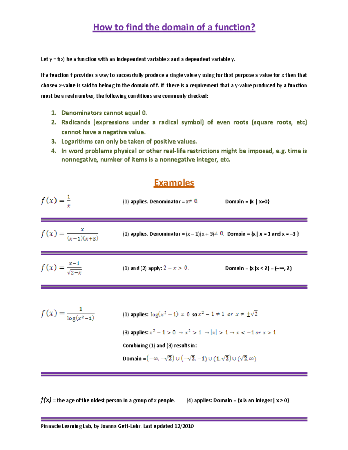 Domains of Functions: Definitions & Examples in Mathematics - Studocu