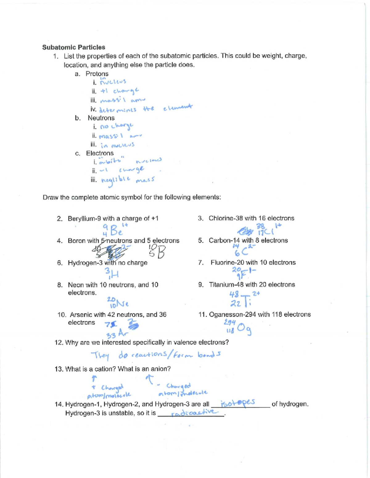 Subatomic Particles and Periodic Table Concepts - Science Notes - Studocu