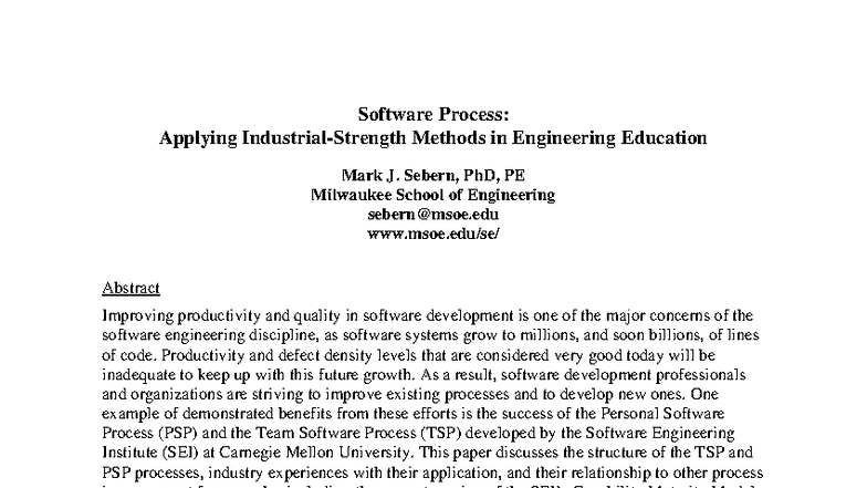 Software Process: Implementing PSP and TSP in Engineering Education ...