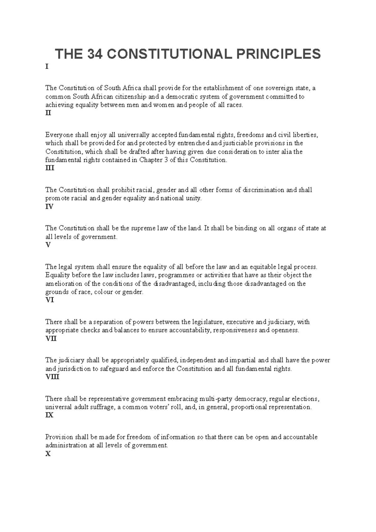 THE 34 Constitutional Principles: A Comprehensive Overview - Studocu