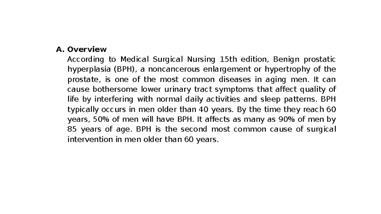 Nursing Management of Benign Prostatic Hyperplasia (BPH) - Overview and ...