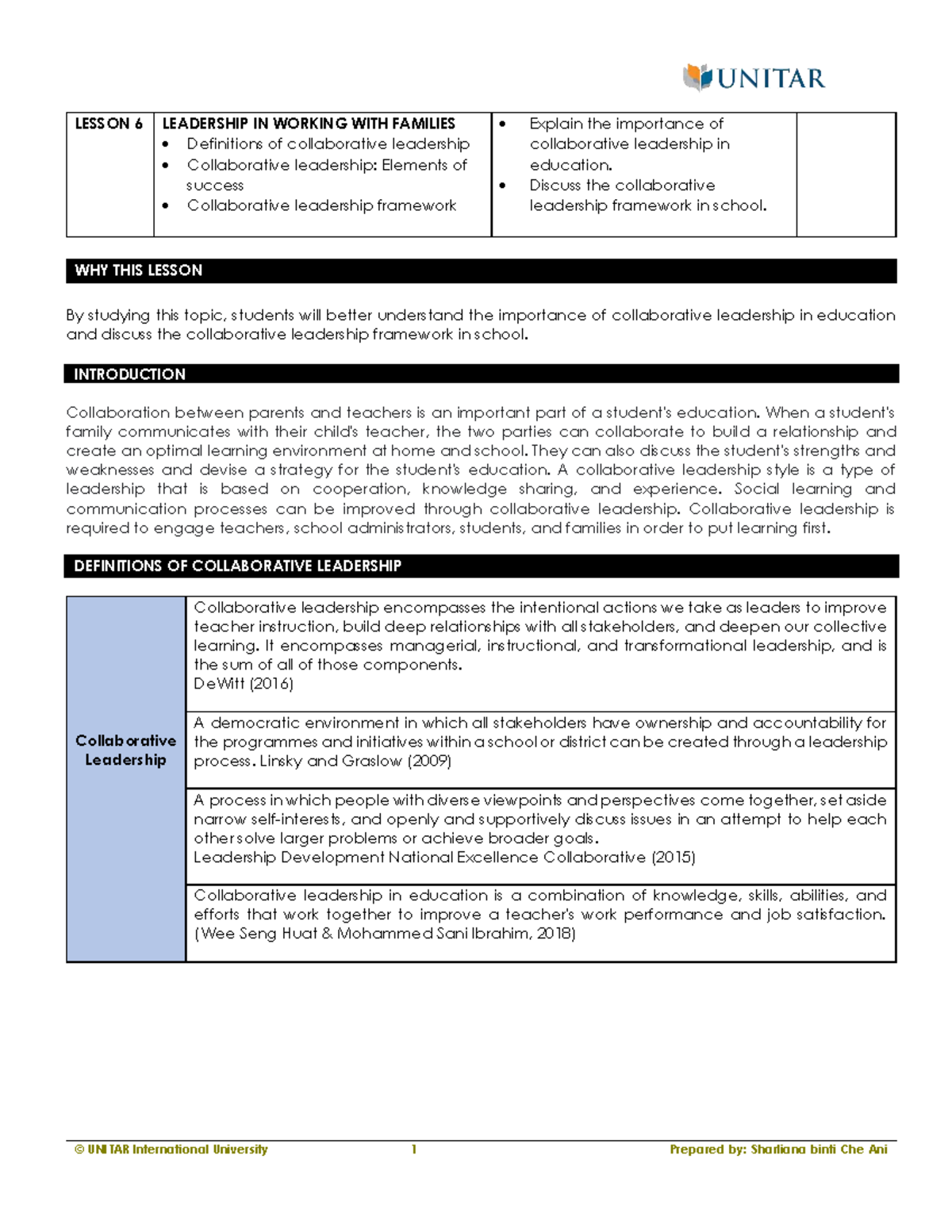 UNITAR 6: Collaborative Leadership in Education Frameworks and ...