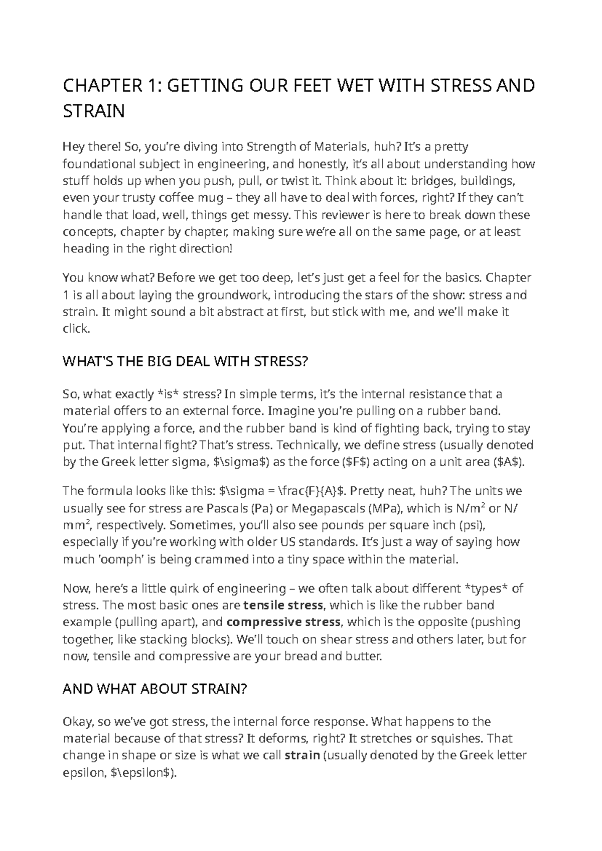 Strength of Materials (ENG101) Chapter 1: Stress and Strain Basics ...