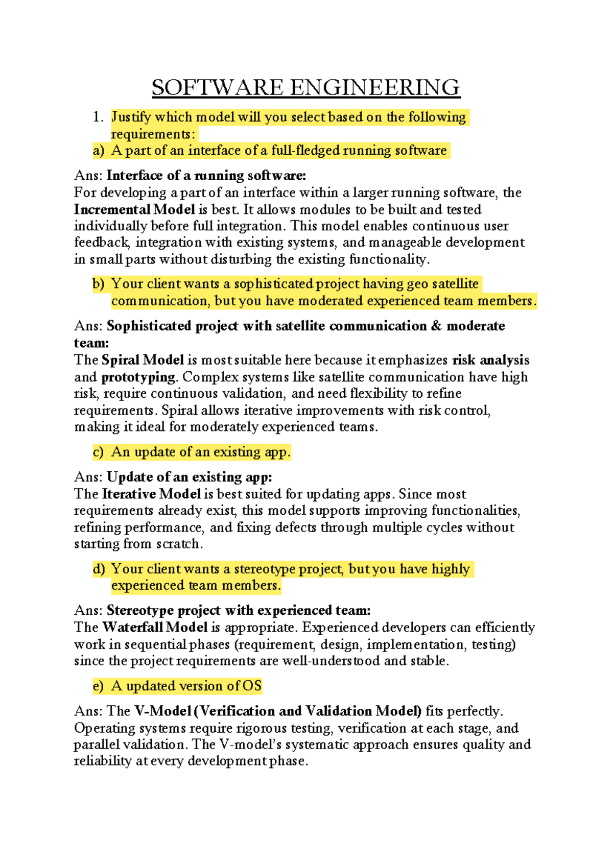 SOFTWARE ENGINEERING 1: Last Minute Revision Notes for Exam - Studocu