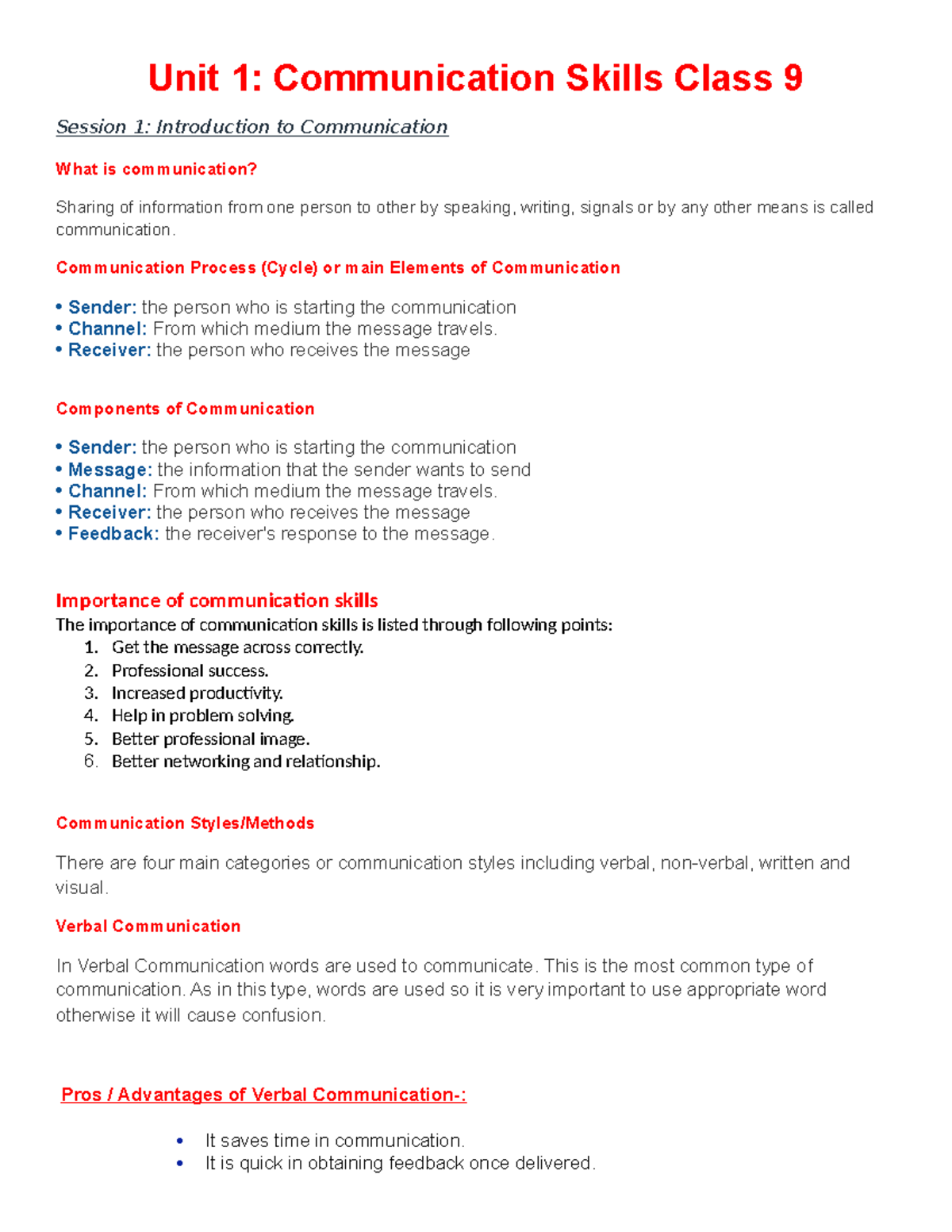 Class 9 Computer Notes: Understanding Communication Skills - Studocu