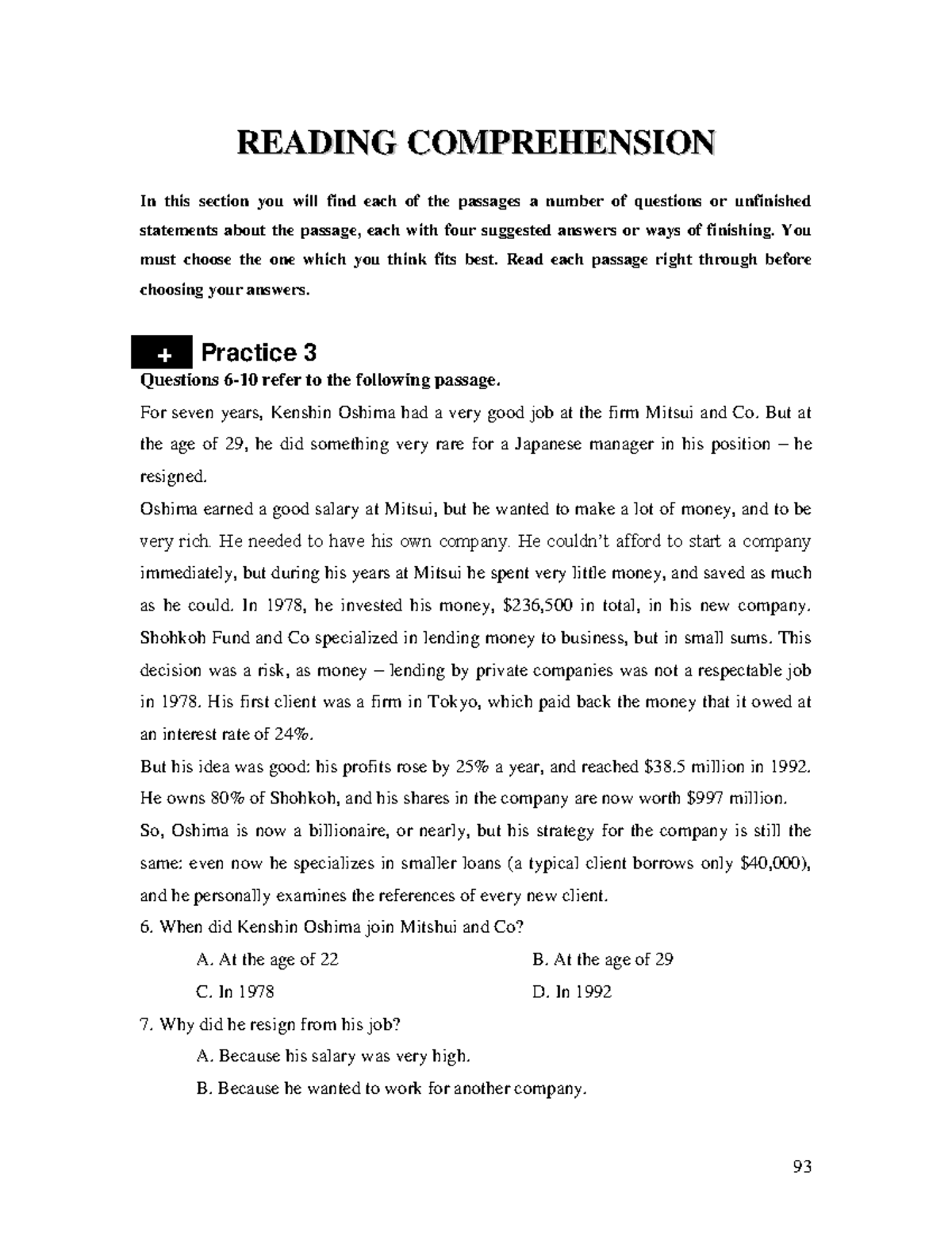 5. Reading Comprehension Practice Questions and Passages - Studocu