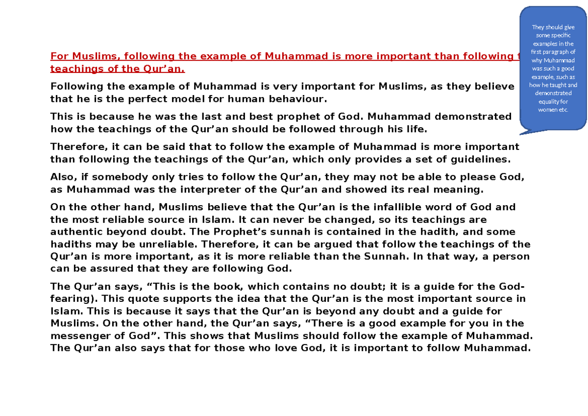 Islam Beliefs: Importance of Muhammad's Example Over Qur'an Teachings ...