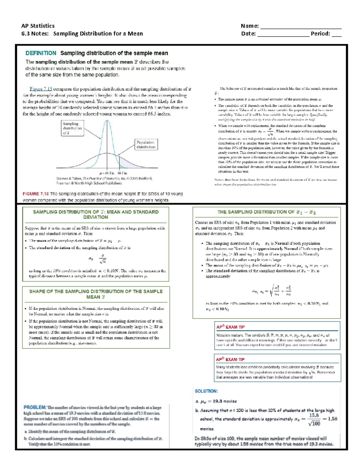 AP Statistics 6.3 Notes: Understanding Sampling Distributions - Studocu