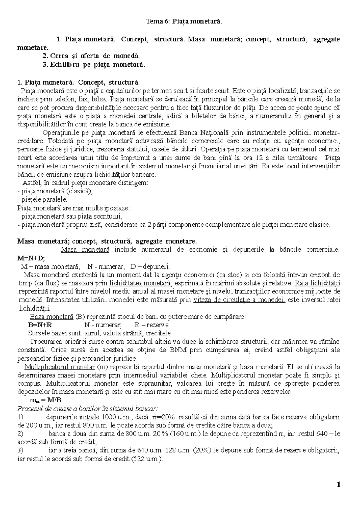 Piata monetara - Tema 6: Piaţa monetară. Piaţa monetară. Concept ...