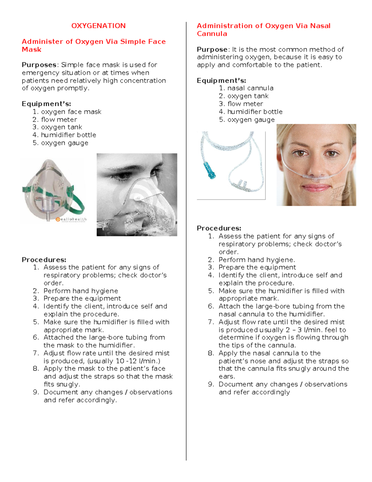 Oxygenation - OXYGENATION Administer of Oxygen Via Simple Face Mask ...