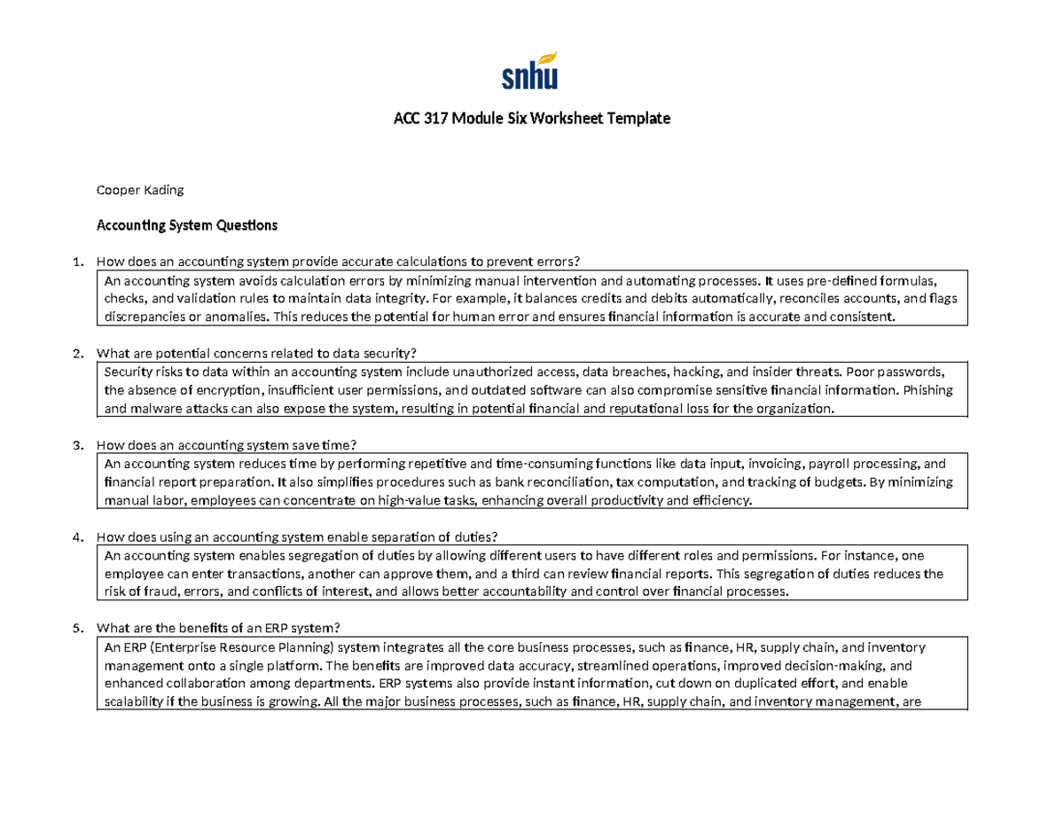 ACC 317 Module Six Worksheet 2 - ACC 317 Module Six Worksheet Template ...
