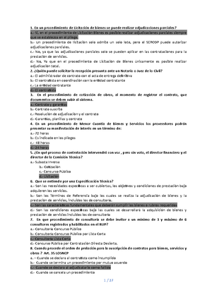 Prueba Sercop 1 - Pregunta 1 Respuesta guardada Puntúa como 1, En un procedimiento de ...