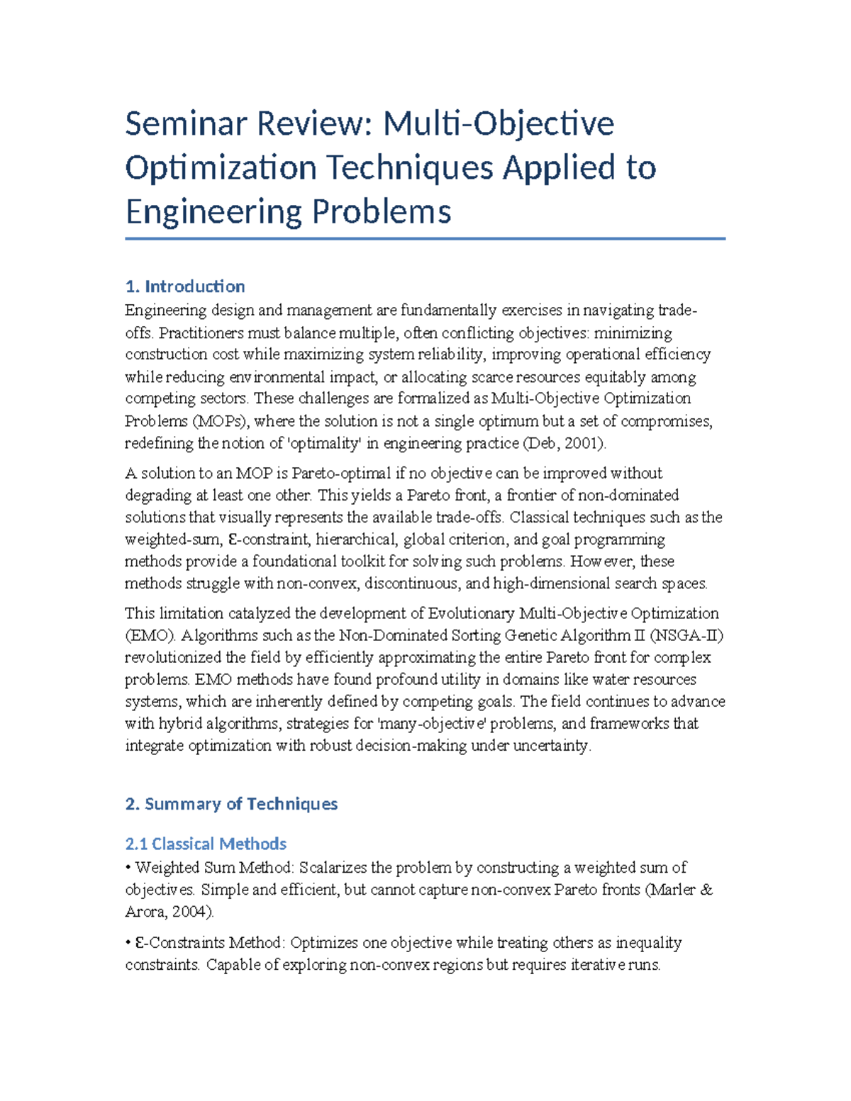 Multi Objective Optimization Techniques in Engineering Problems - Studocu