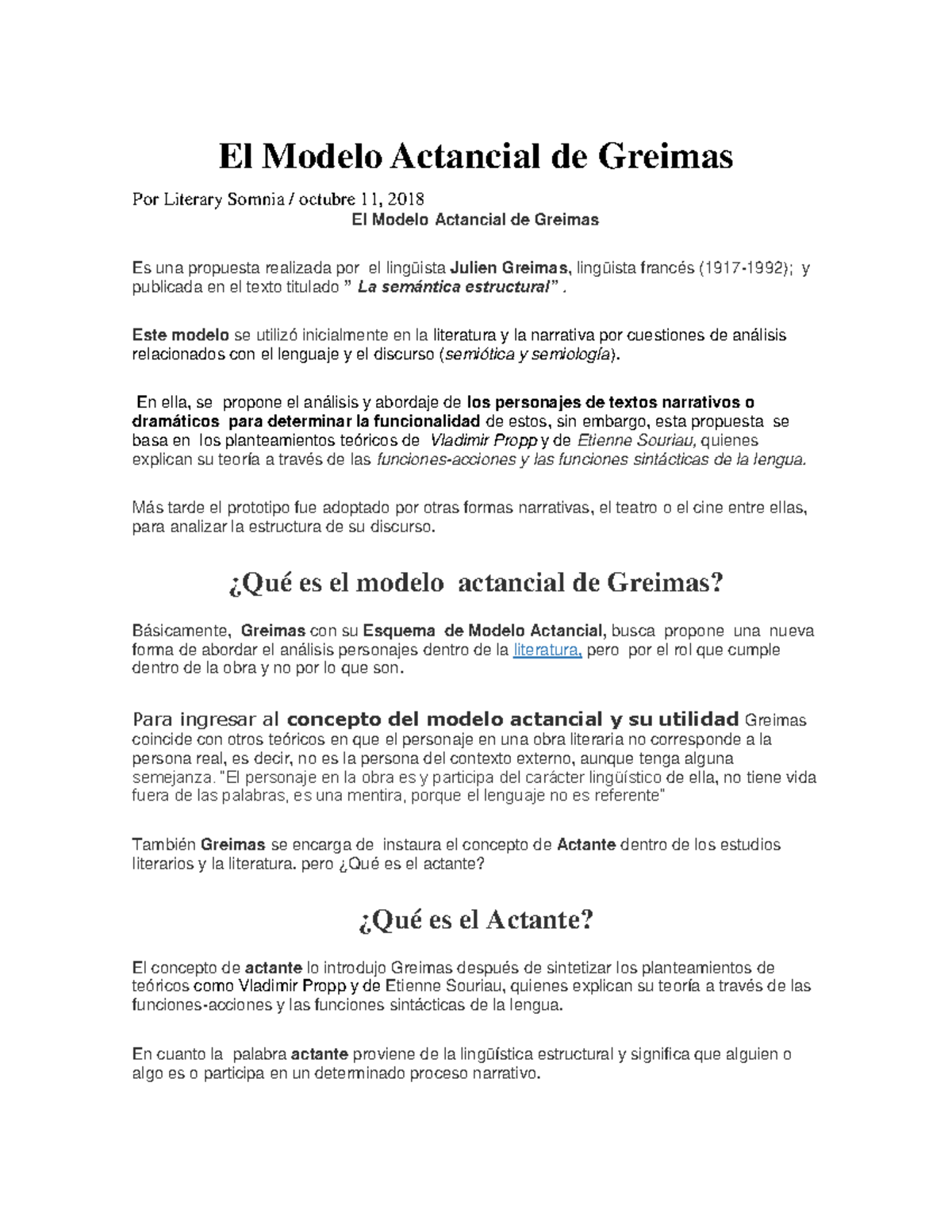 El Modelo Actancial de Greimas: Análisis Narrativo Clave - Studocu