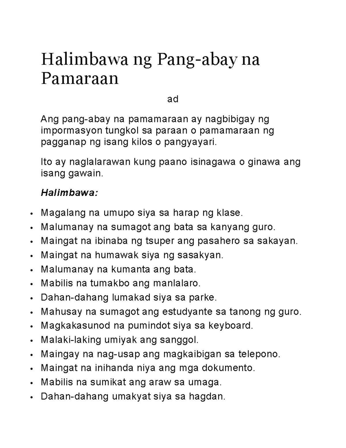 Pamaraanocx - good - Halimbawa ng Pang-abay na Pamaraan ad Ang pang ...