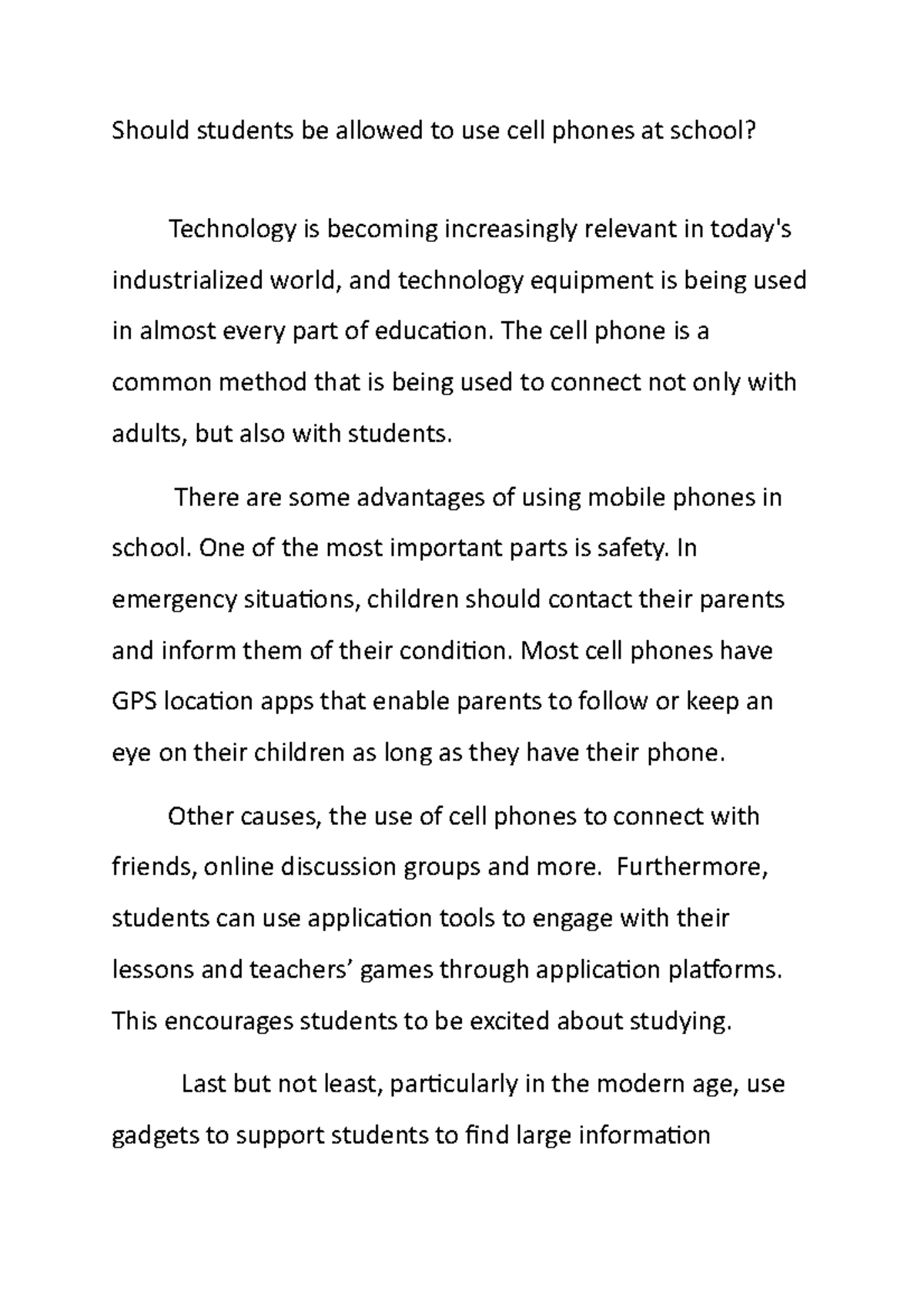 Cell Phones in School: Exploring Pros and Cons - Essay - Studocu