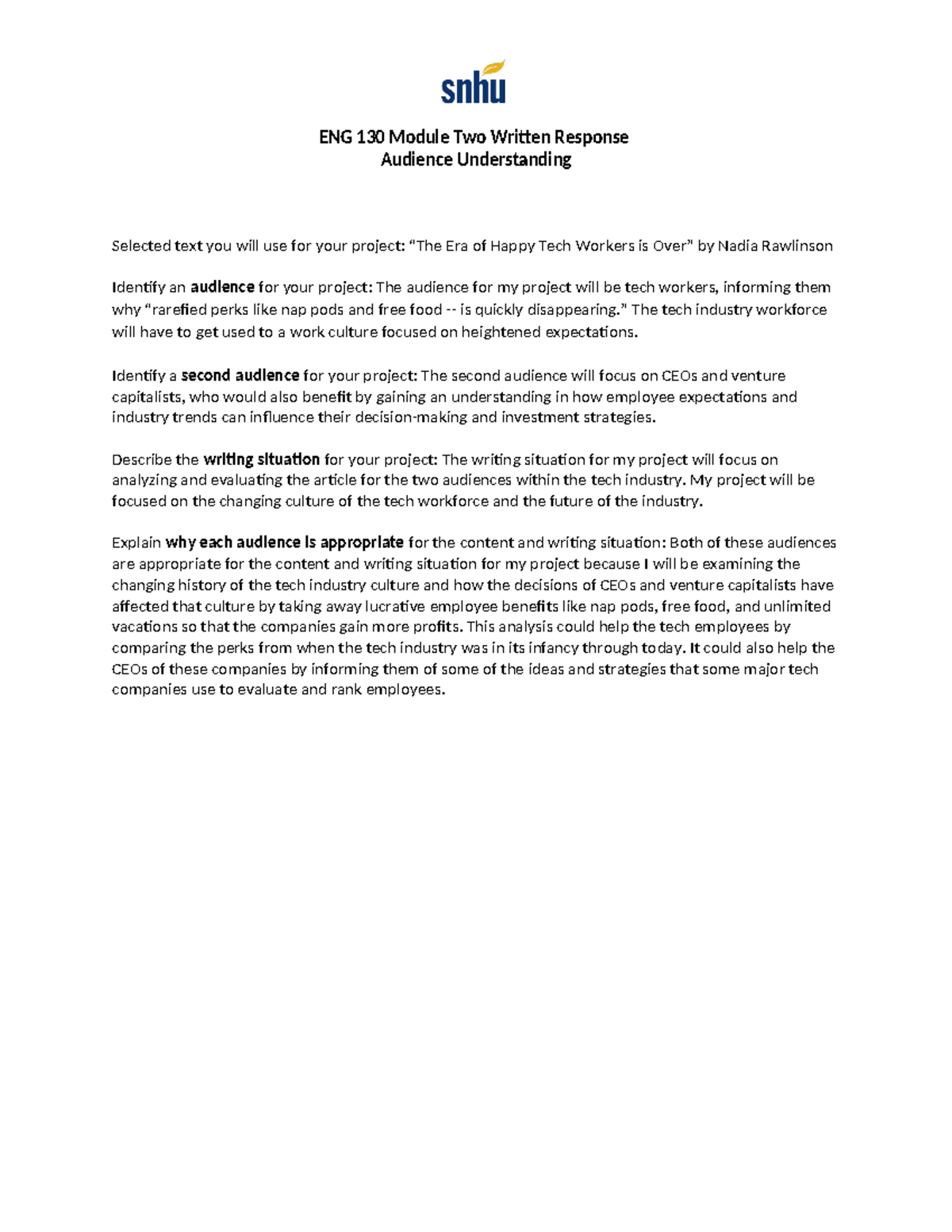 ENG 130 Module 2-2 Written Response draft final - ENG 130 Module Two ...