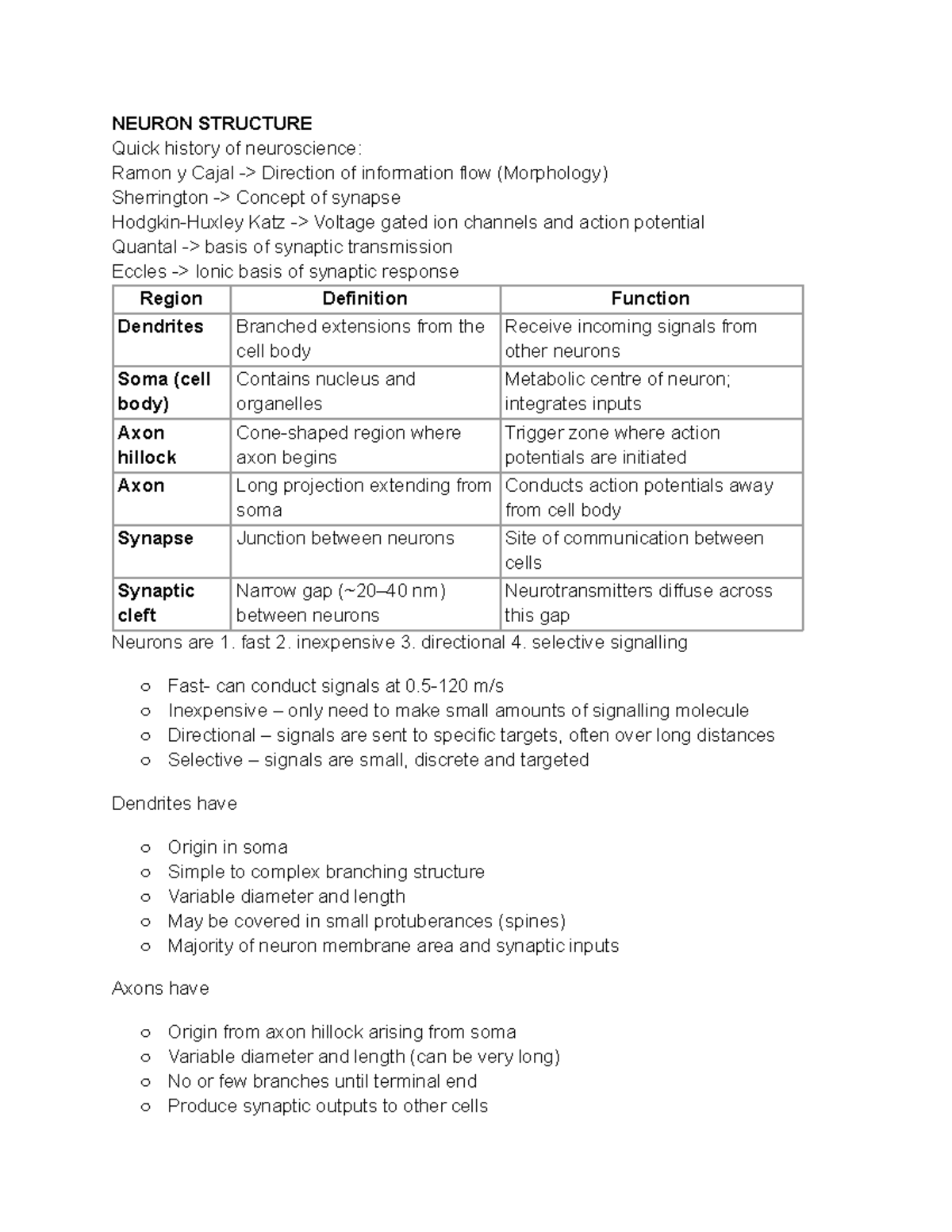 Neuron Structure and Function Overview - Studocu