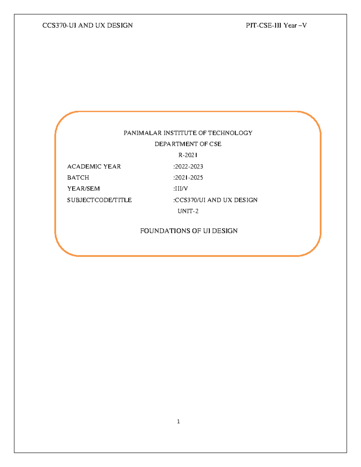 Unit II: Foundations of UI Design - Year SEM AND UX DESIGN Computation ...