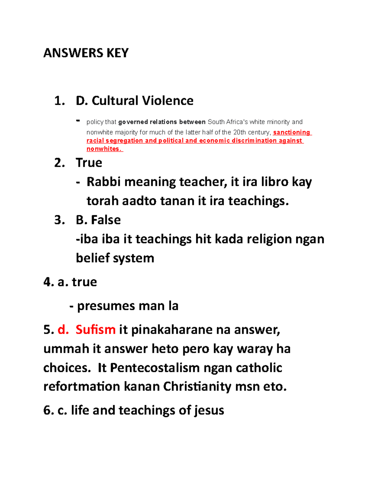 Intro to World Religion WK 1-10: Answer Key and Insights - Studocu