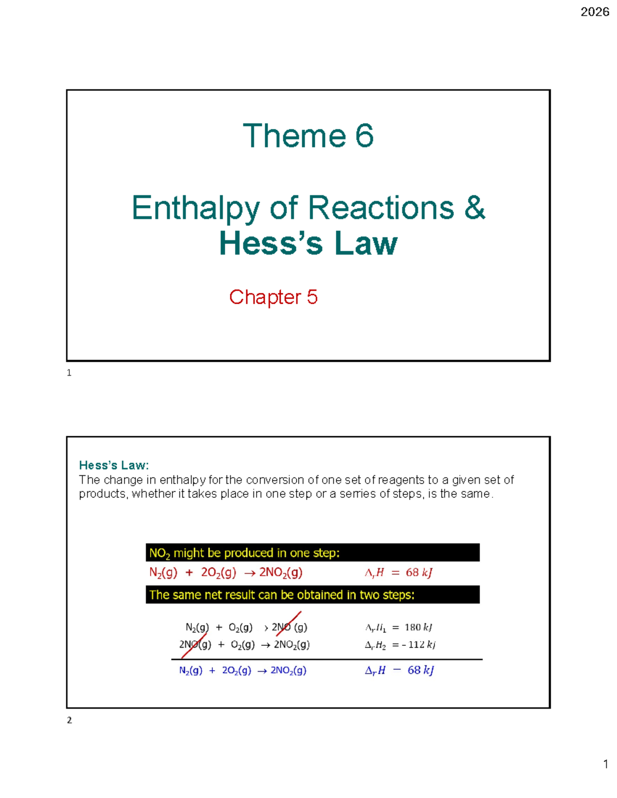 Chapter 5: Enthalpy of Reactions & Hess’s Law - Studocu