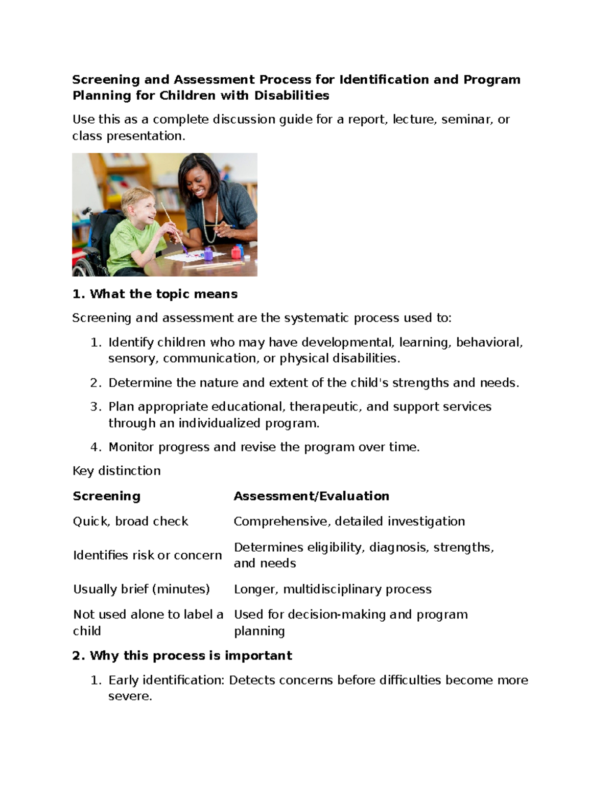 Screening and Assessment Process for Children with Disabilities: A ...