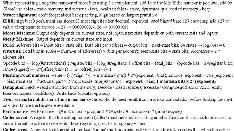 370 Cheat Sheet: Complement Representation, Machines & Memory Concepts ...