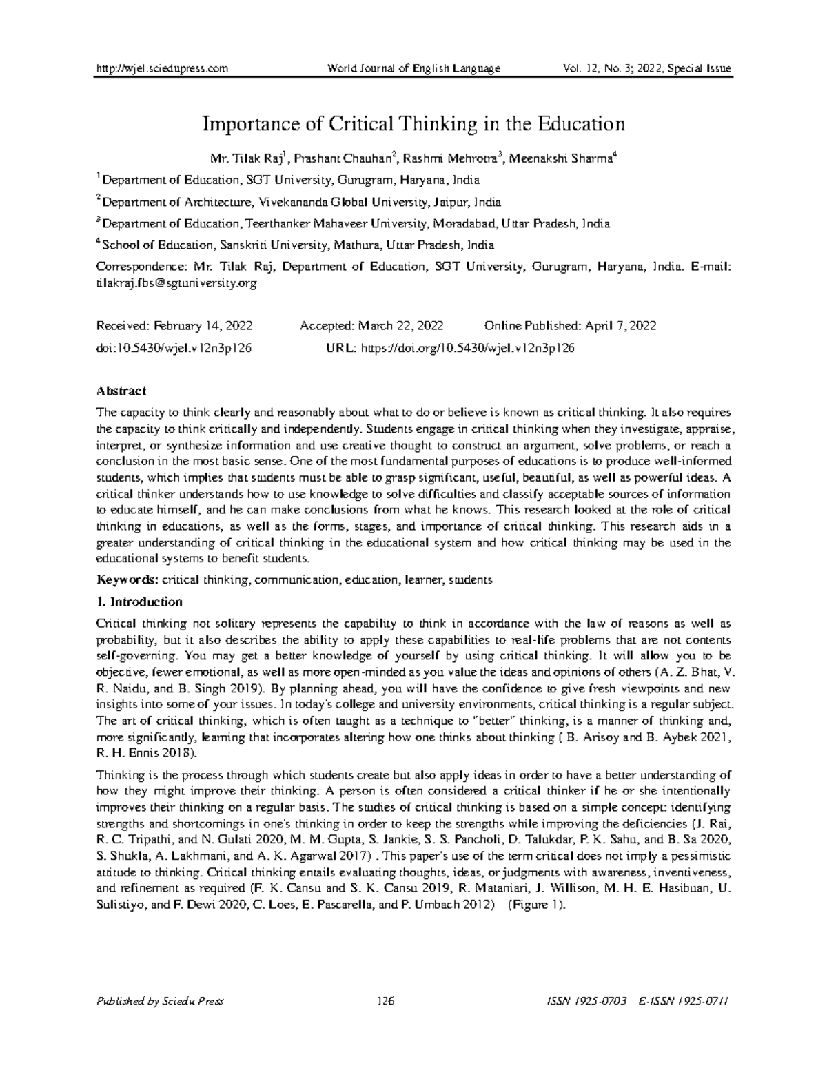 Importance of Critical Thinking in Education: A Comprehensive Review ...