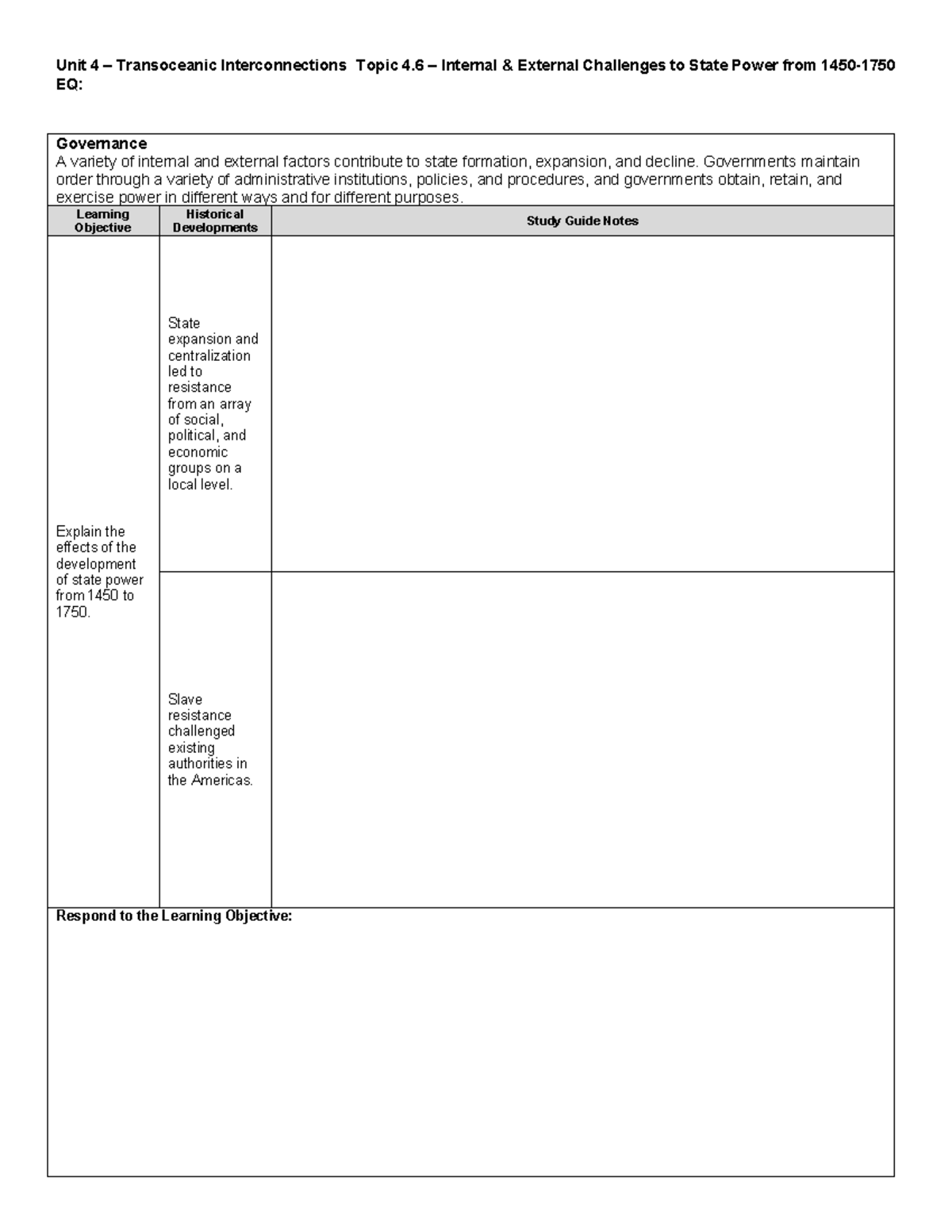 Unit 4 EQ: Governance Study Guide Notes on State Power Challenges - Studocu
