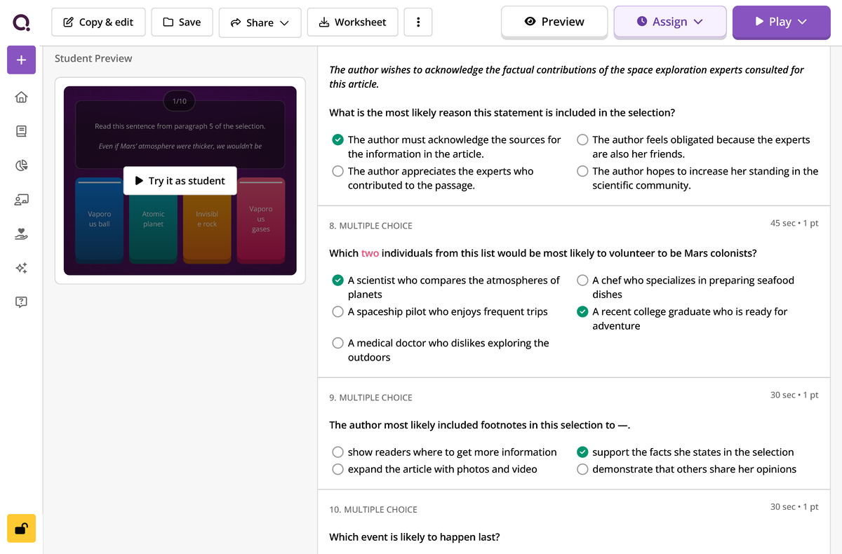 Martian Metropolis by Meg Thacher - Assessment Quizizz Review - Studocu