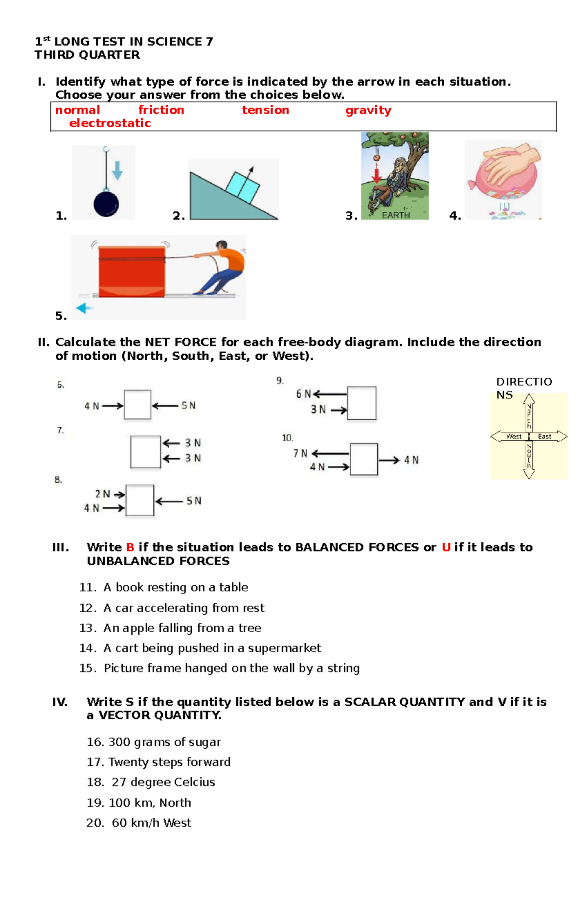 LONG QUIZ 1 SCIENCE 7 3RD QUARTER: FORCE & MOTION - Studocu
