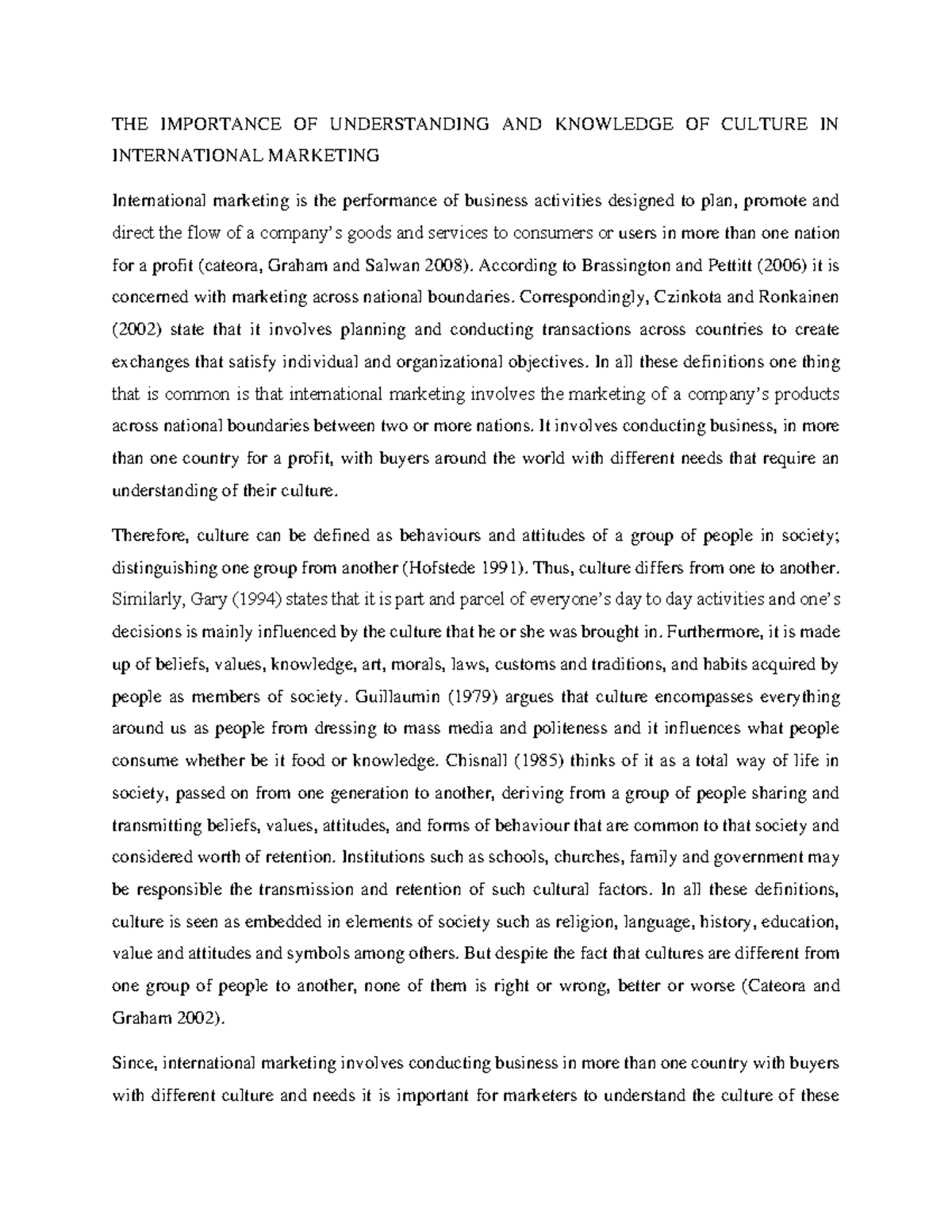 INTM 101: The Role of Culture in International Marketing Assignment 1 ...