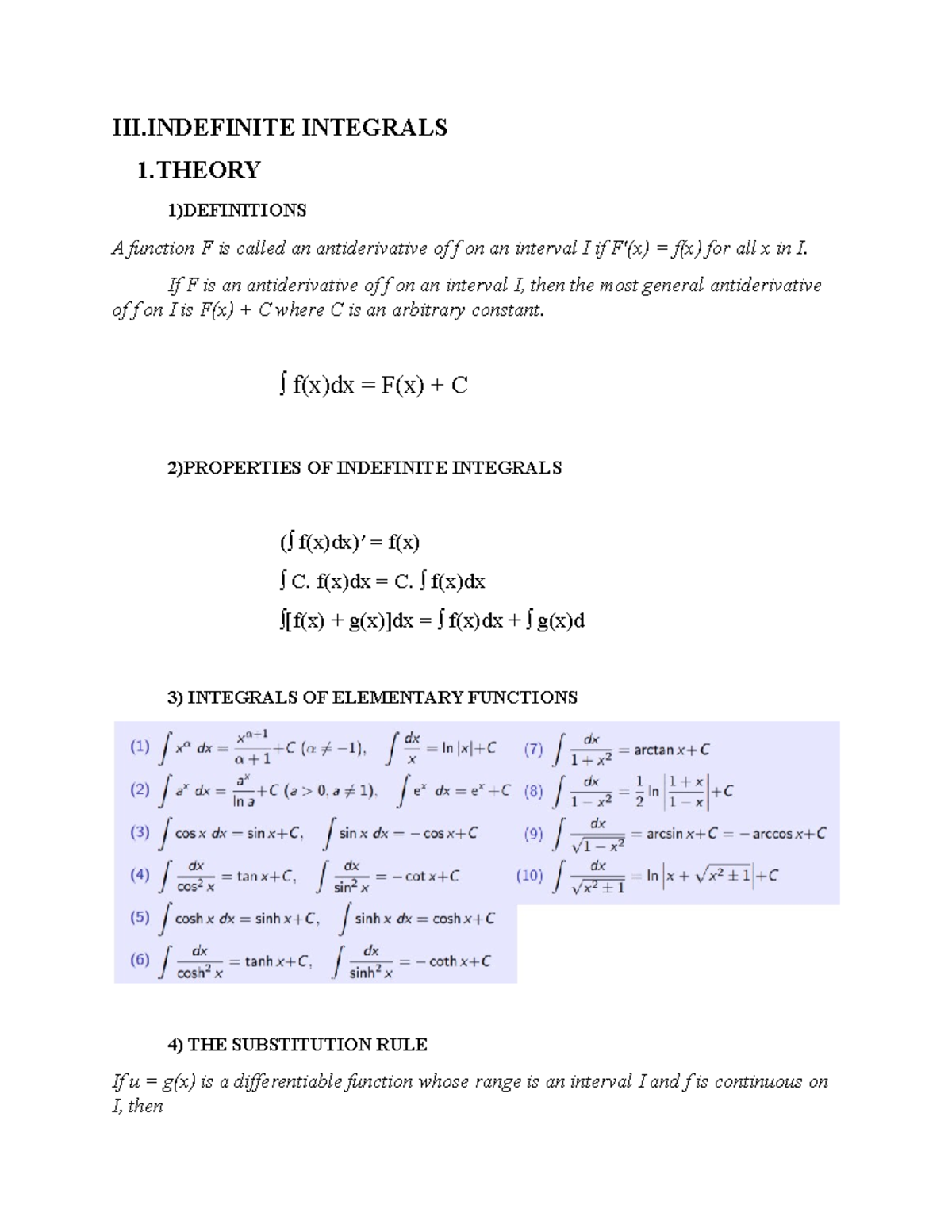 Indefinite Integrals and Properties - MAT 202 Study Notes - Studocu
