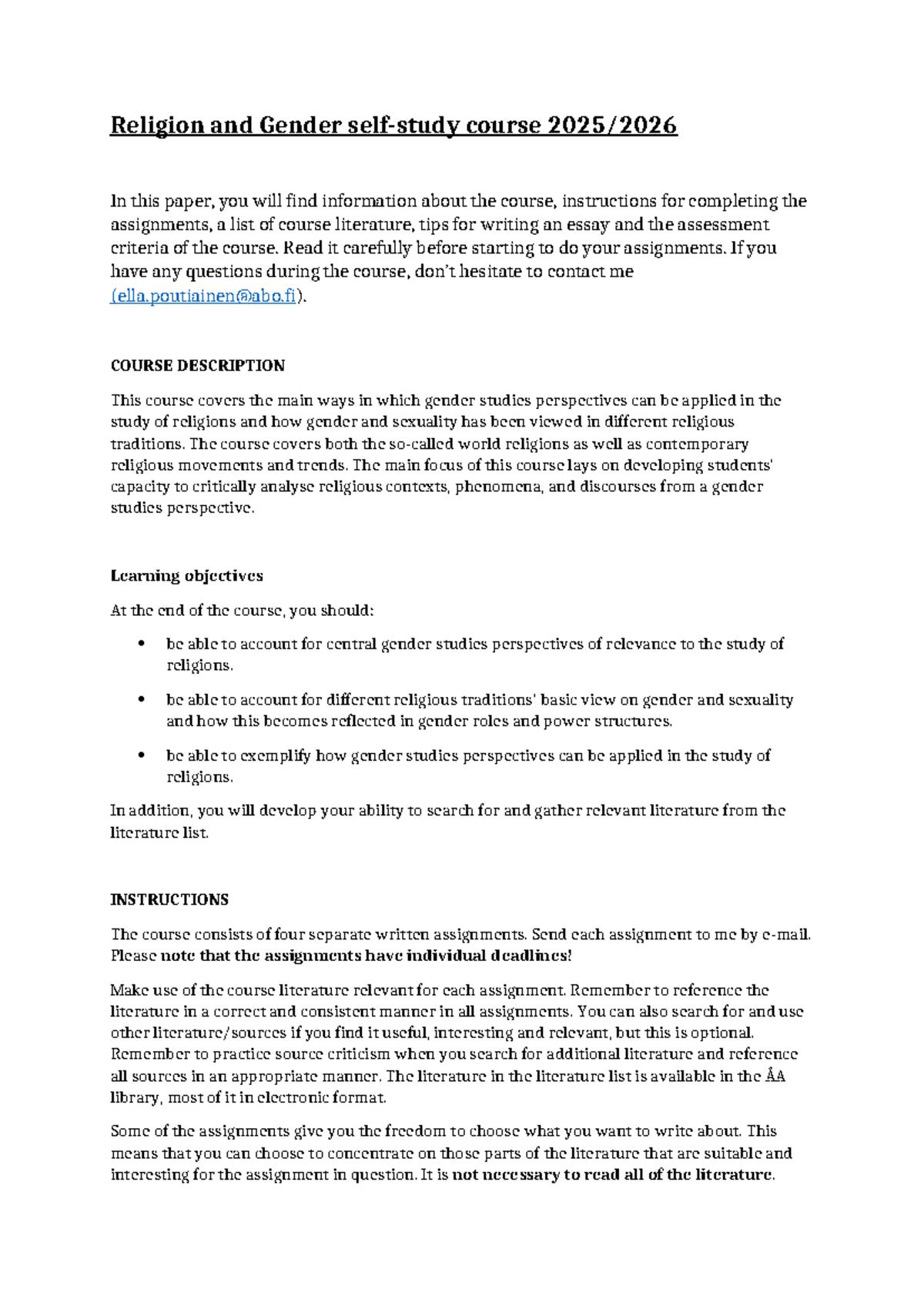 Religion and Gender Studies Self-Study Assignments (2025) - Studocu