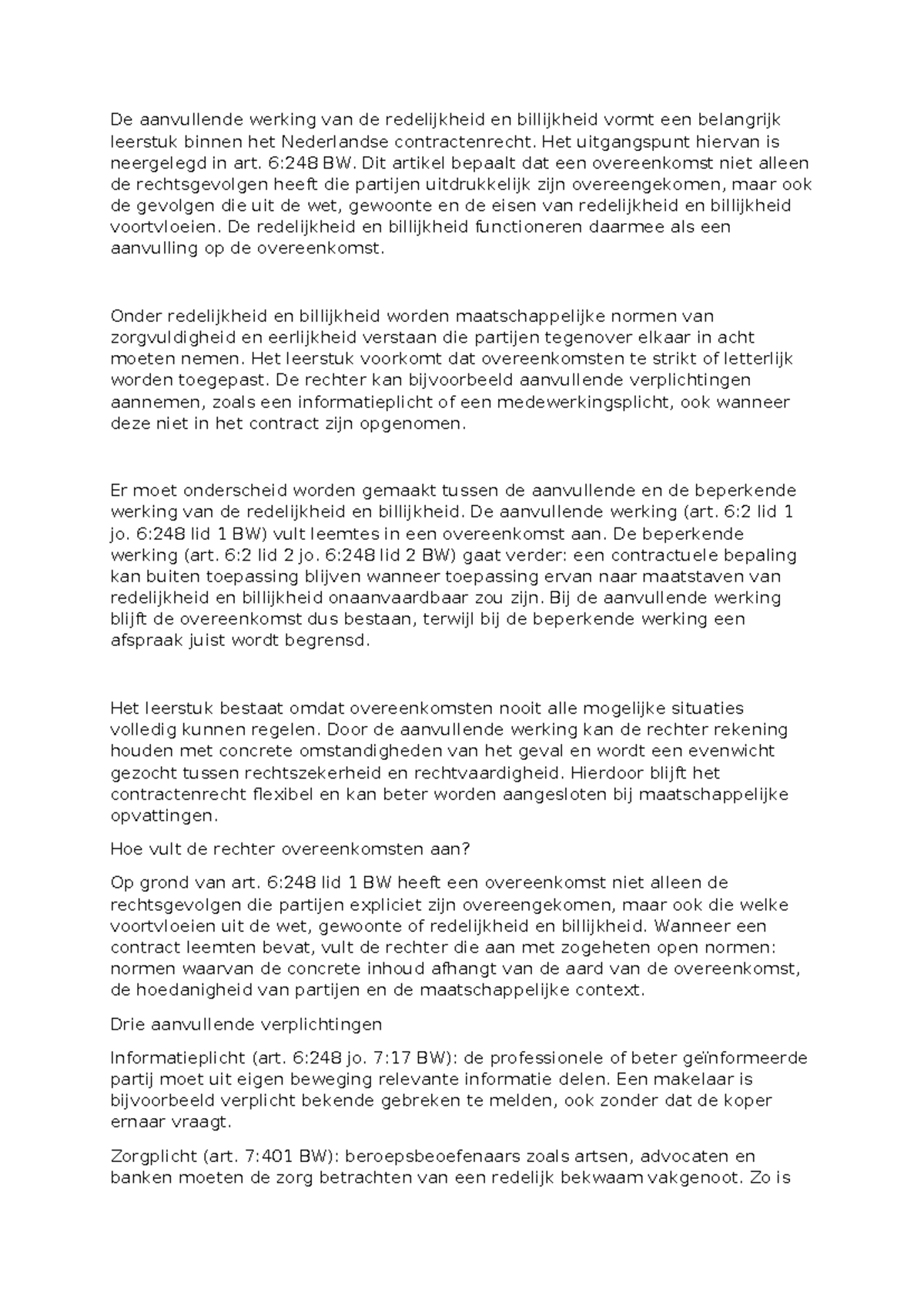 Aanvullende werking van redelijkheid en billijkheid in het NL ...