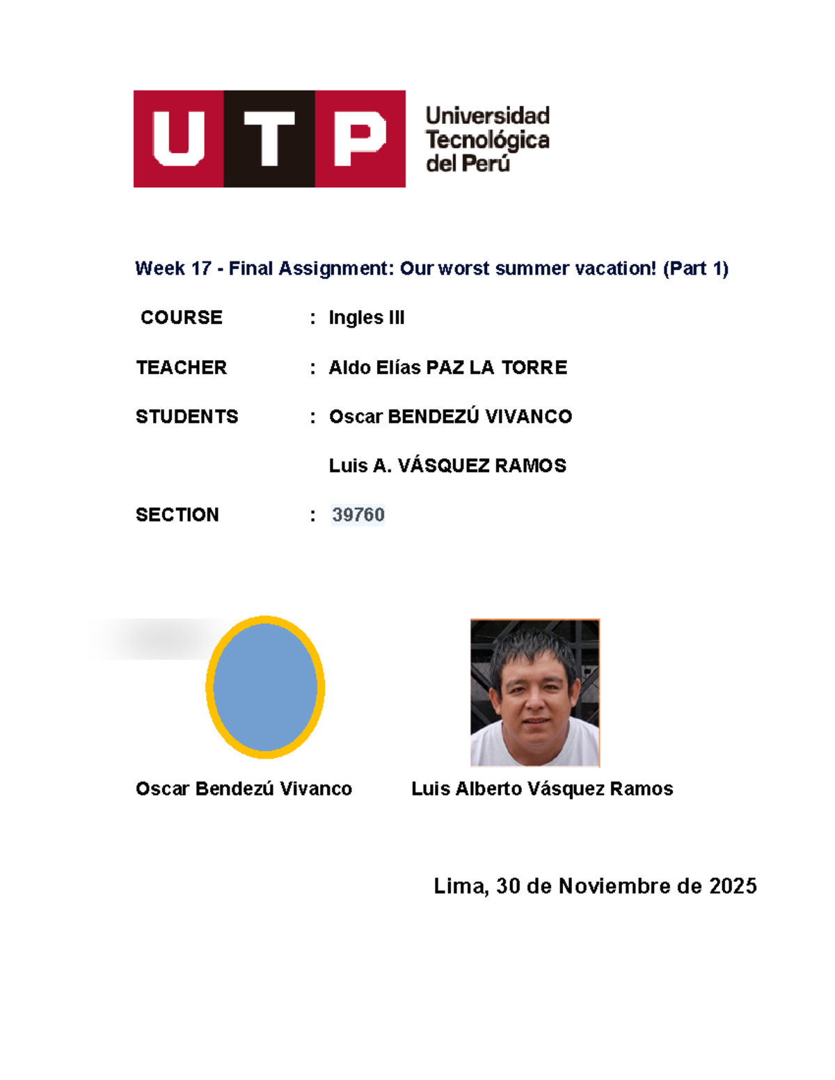 Ingles III - Week 17 Final Assignment: Our Worst Summer Vacation (Part ...