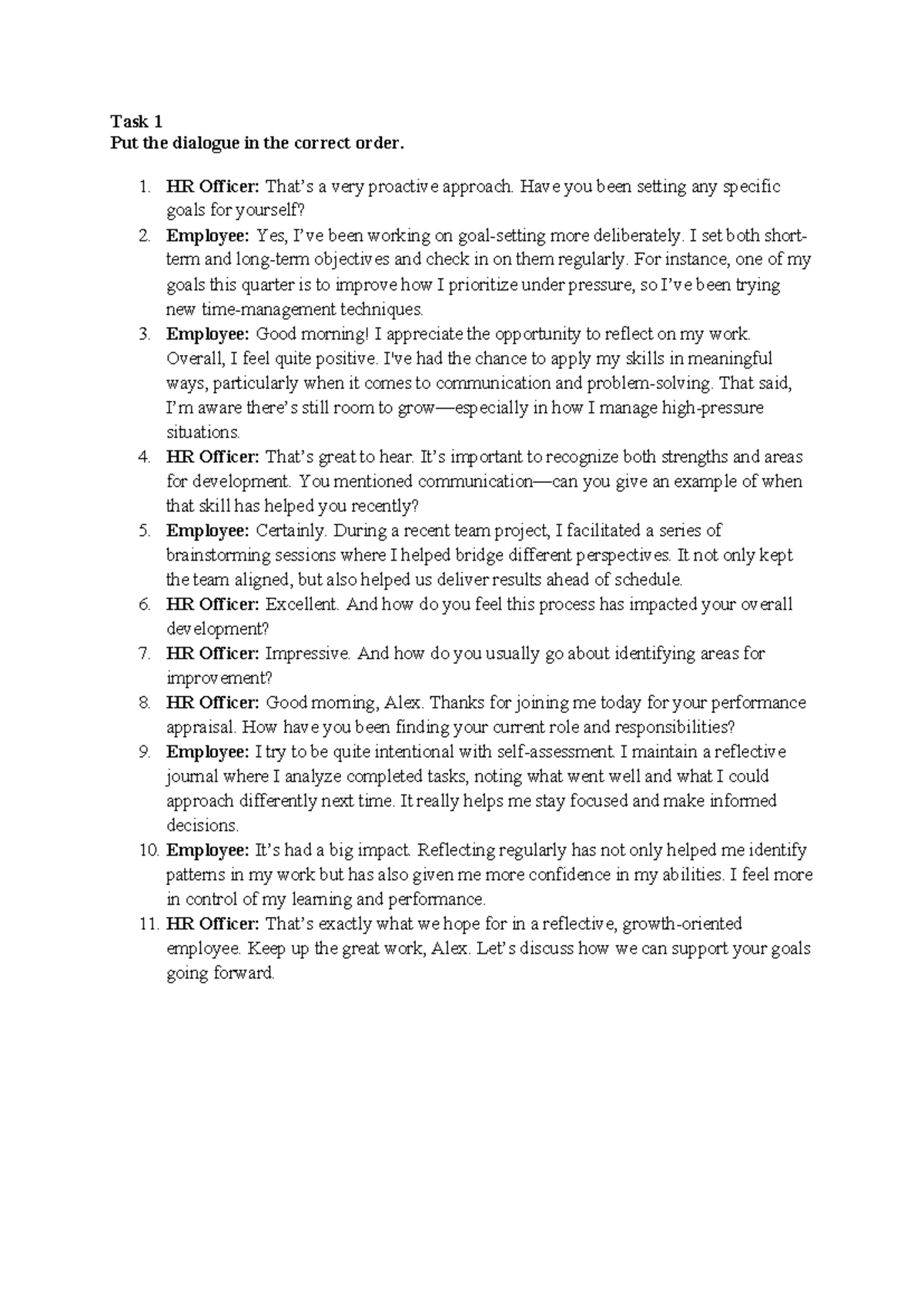 Self-Assessment Practice ST: Organizing Dialogue for Performance Review ...