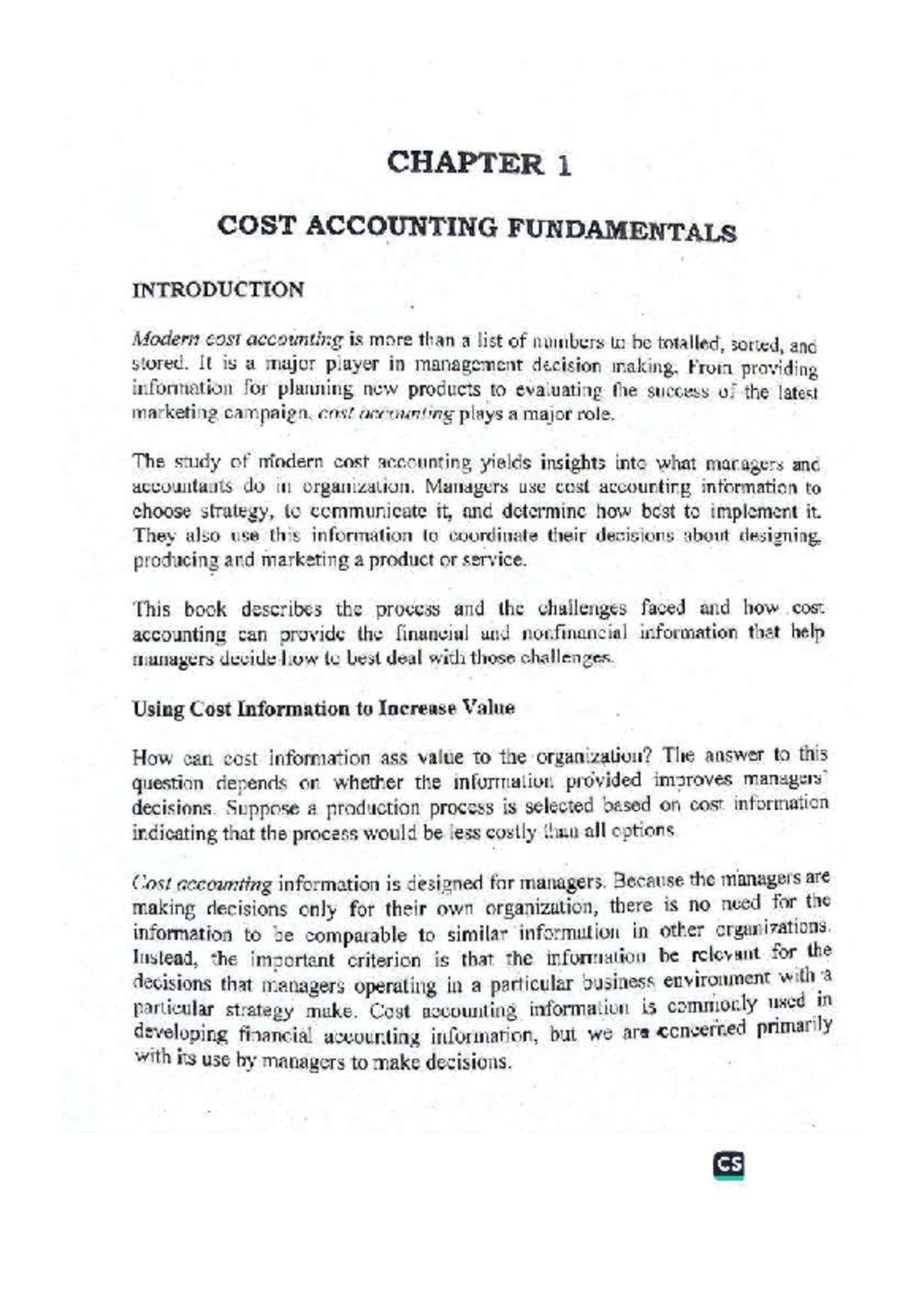 CS Chapter 1 & 2: Cost Accounting Fundamentals & Concepts - Studocu