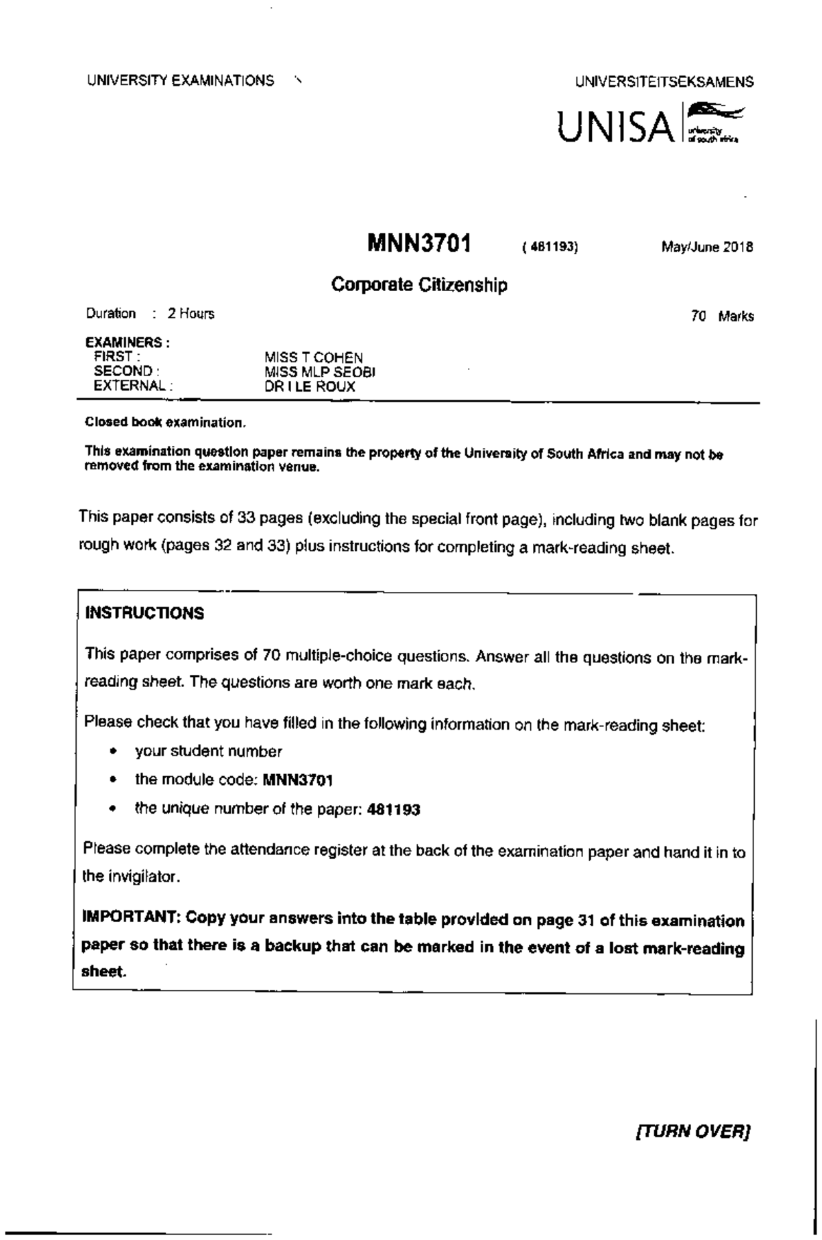MNN3701 May/June 2018 Exam Paper Summary and Insights - Studocu
