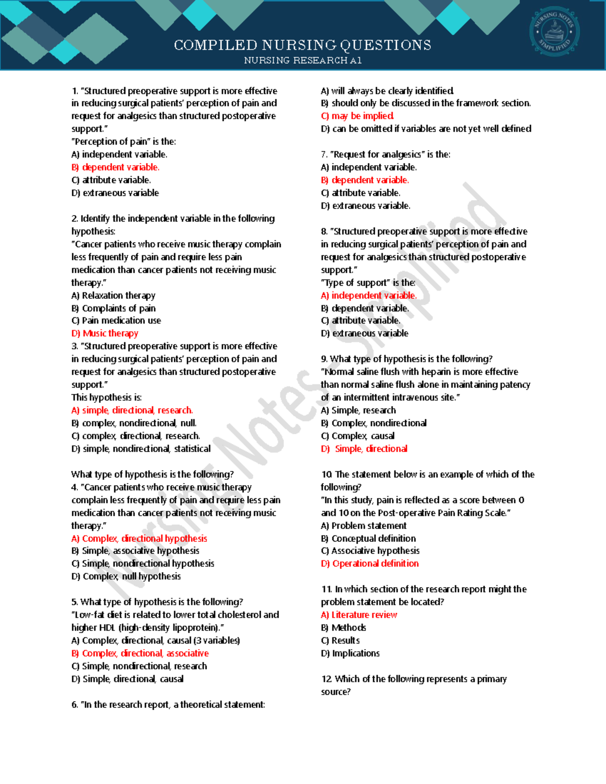 Nursing Research A1: Compiled Questions and Answers for Study - Studocu