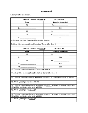 Economics - Assessment - Assessment No. 2 Complete the chart below by ...