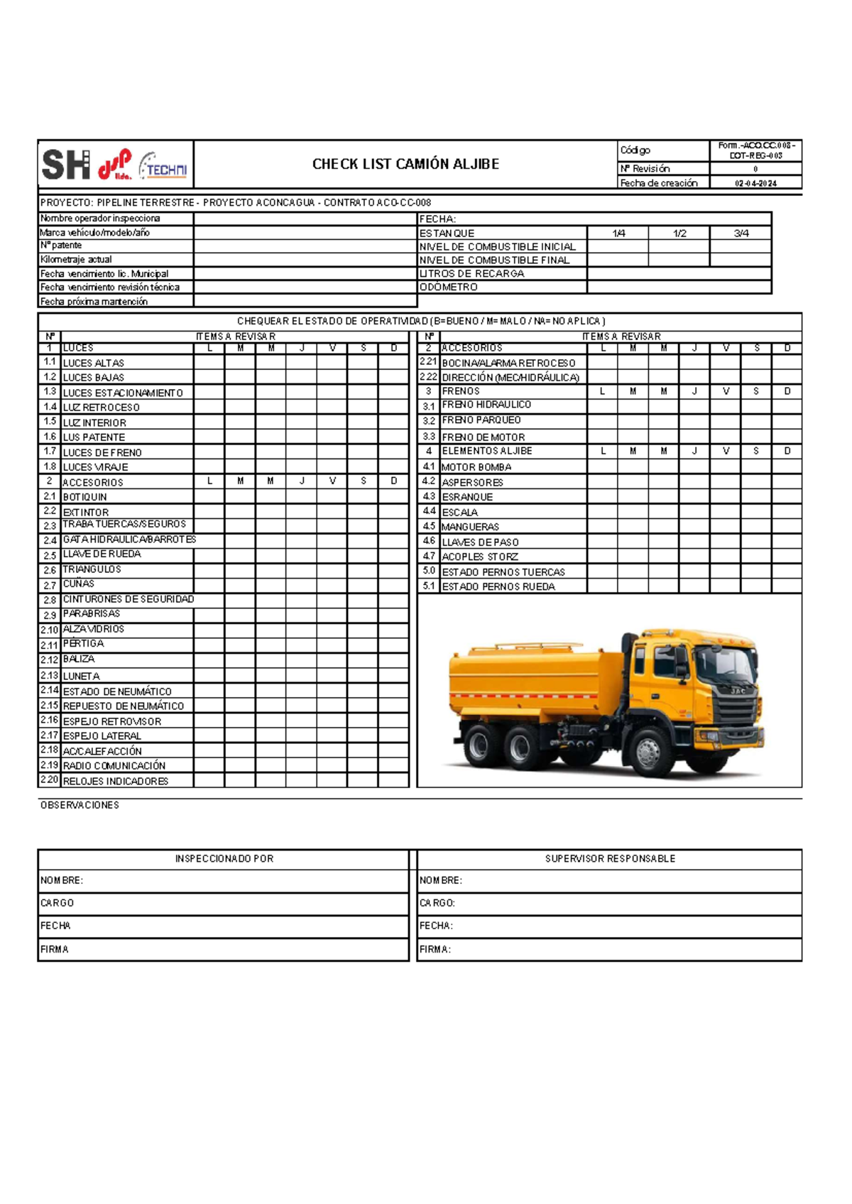 Form.-ACO.CC.008-DOT-REG-003 - Check List Inspección Camión Aljibe ...